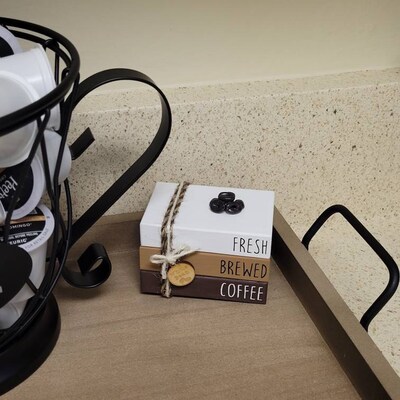 Coffee Mini Book Stack, Coffee Bar, Coffee Decor, Farmhouse Tiered Tray ...