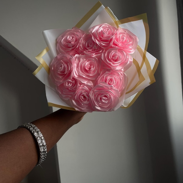 Handcrafted Riboon Rose Bouquet | Eternal Floral Gift | Forever Roses ...