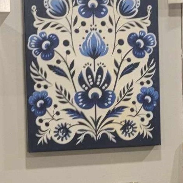 Scandinavian Folk Art Blue Flower Butterfly Canvas Wall Art Print Set ...