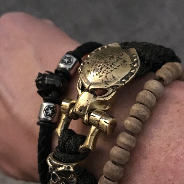 Paracord Bracelet With Predator Brass Shackle, Scull Bead, Gift for Him ...