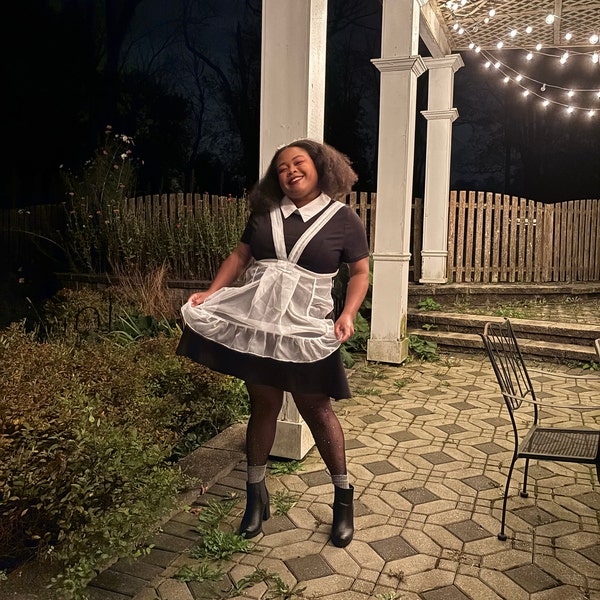 BESTSELLER Women Plain White Apron With Ruffle, Adult French Maid Apron ...