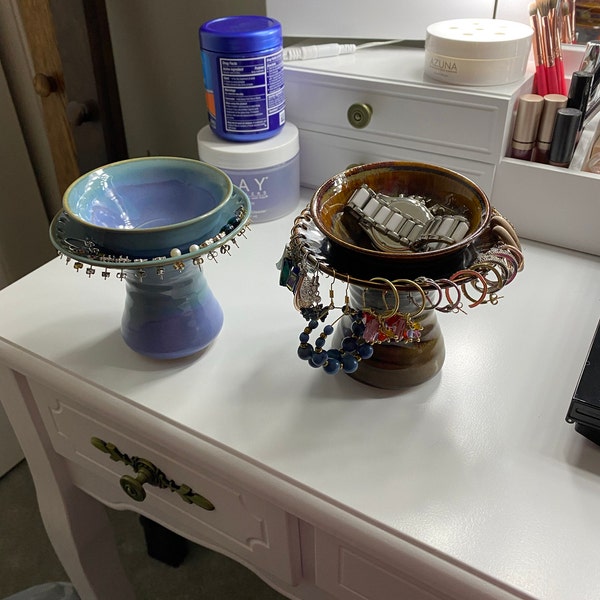 Ceramic Earring Holder With Dish in Waterfall Brown, Pottery Jewelry ...