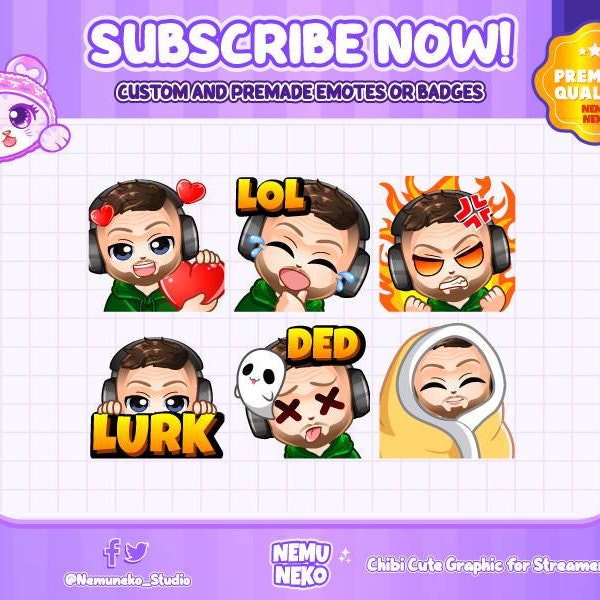 6x Custom Emotes, Emojis, Sub Emotes for Twitch, Youtube, Disocrd or ...