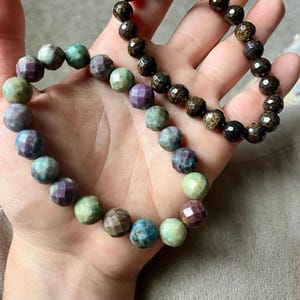 Ice Rhodonite Bracelet, Rose Rhodonite, Sakura, Cherry Rain, Round Bead ...