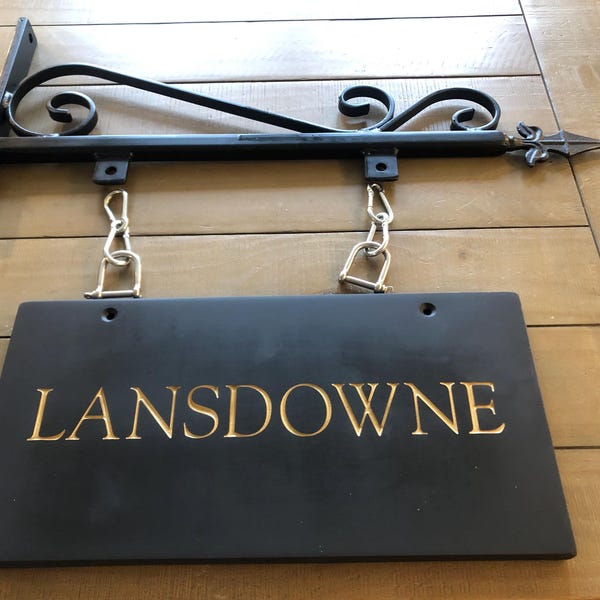 Double Sided Hanging Slate House Sign Various Sizes With Wrought Iron ...