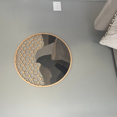 Half Dome Wood Montage With Geometric Sky Round Mountain - Etsy