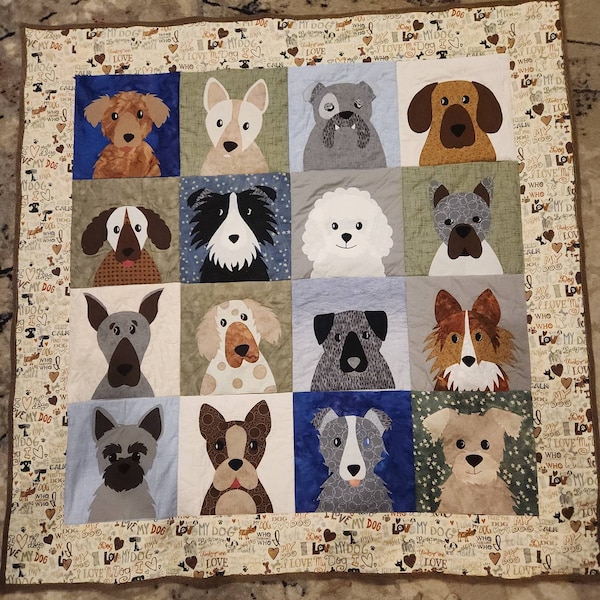 More Playful Puppies - Dog Applique Quilt Pattern - Easy PDF Pattern ...
