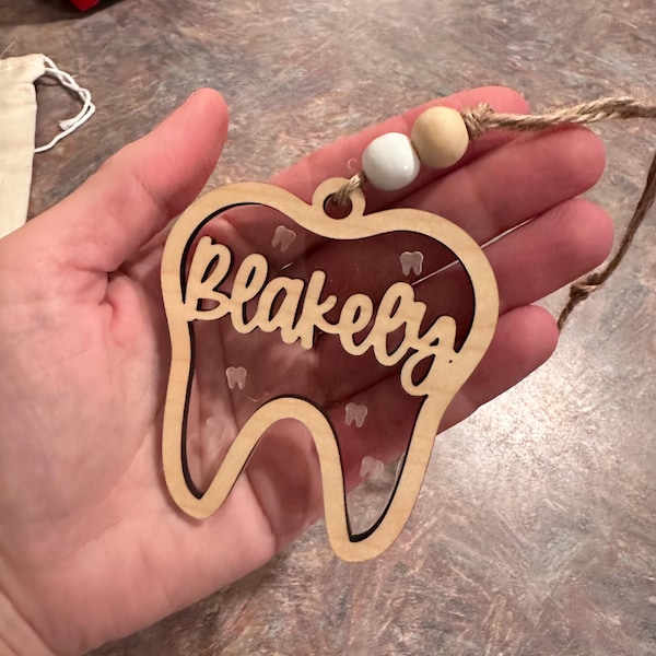 Personalized Custom Wood & Acrylic Tooth Ornament, Custom Name Gift Tag ...