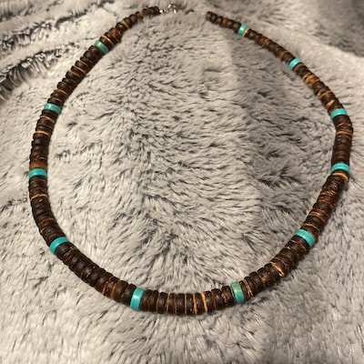 Surfer Mens Choker Necklace Coconut Shell and Turquoise Boho Choker for ...