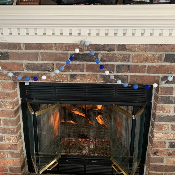 Blue Winter Felt Ball Garland- Blues, Gray, White- Christmas Mantle ...