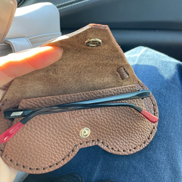 Leather Eyeglass Case, Compact Flat Sunglass Case With Holder Strap ...