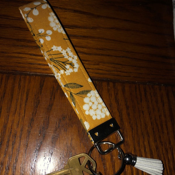 Gold Floral Wristlet Keychain, Yellow Key Fob Wristlet, Keychain ...