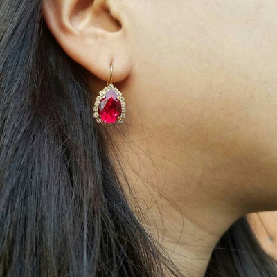 Red Drop Earrings, Bridal Red Drop Earrings, Ruby Red Crystal Drop ...