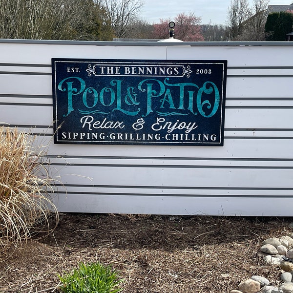 METAL SIGN! Personalized Pool & Patio Sign Backyard Bar and Grill Pool ...