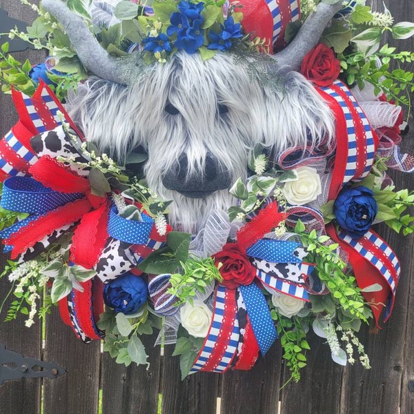 Highland Cow Wreath Attachment, Grey Cow Door Decor, Cow Wall Hanger ...