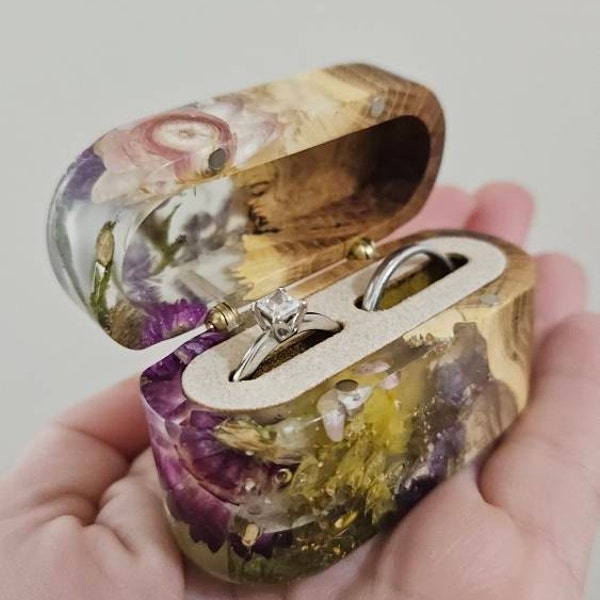 Wood Resin Double Ring Box, Engagement Ring Box, Ring Bearer Box ...