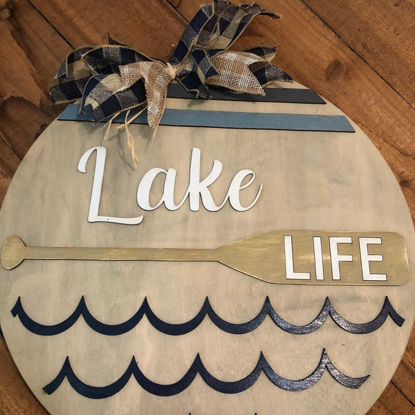 Lake Life Round Sign, Summer Decor SVG, Lake Sign SVG, Round Wood Sign ...