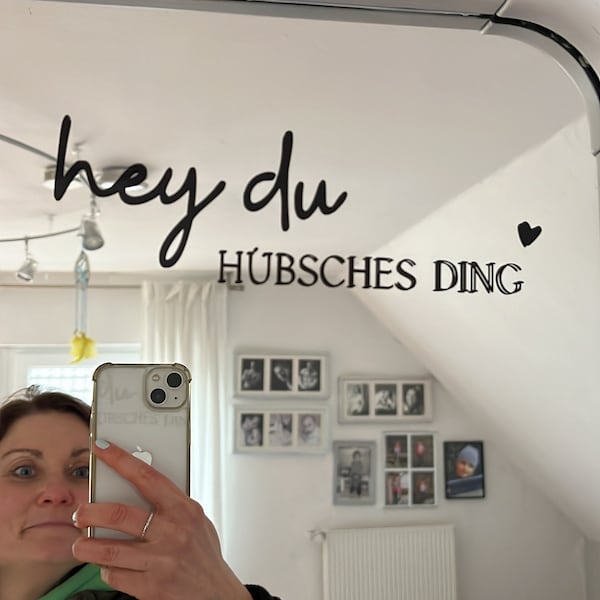 Aufkleber Spiegel Spruch "Hey du hübsches Ding", Personalisierter Spiegel Sticker, Badezimmer ...
