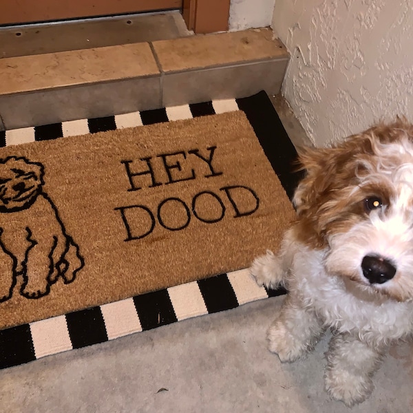Hey Dood Funny Dog Doormat | Golden Doodle Welcome Mat | Gift for Dog ...