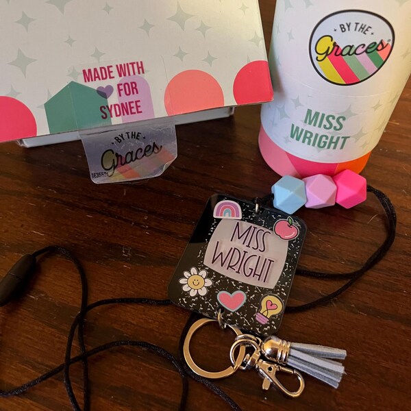 Teacher Subject Lanyard - Personalized Lanyard for ID Badge - Beaded ...