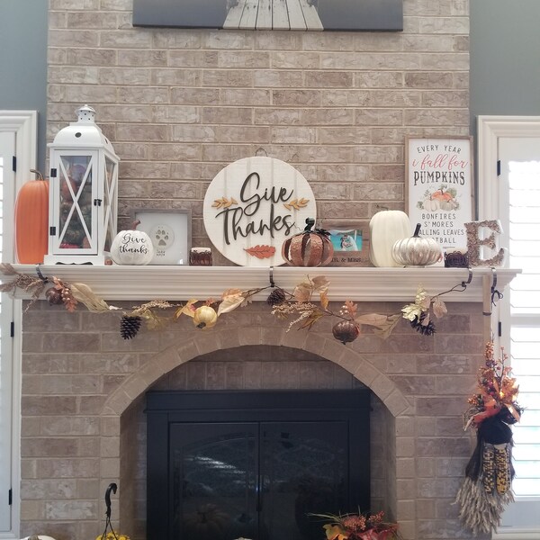 Give Thanks Door Sign, Fall Door Hanger, Autumn Fall Leaves, Rustic ...