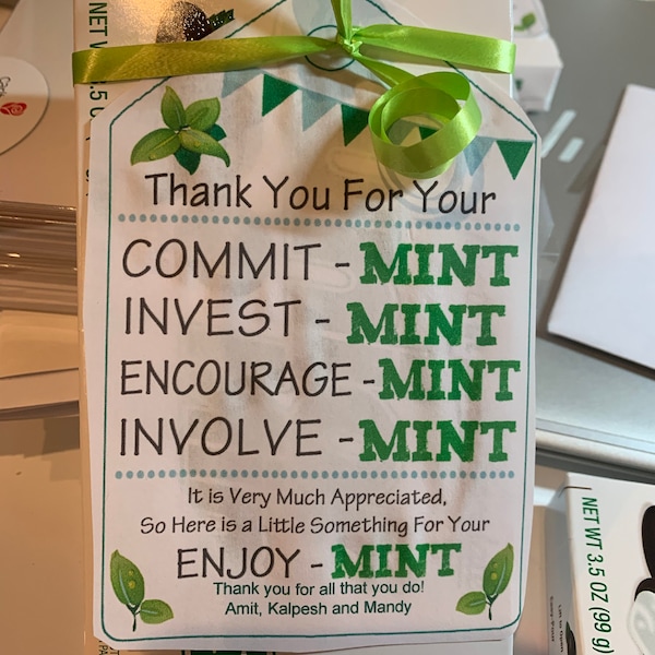 Printable Thank You Mint Tags: Volunteer & Staff Appreciation (editable ...