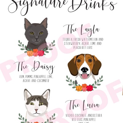 Custom 3 Dog Illustration Signature Drink Sign Print at Home - Etsy