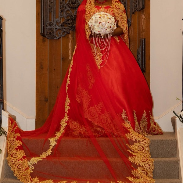 Cathedral Length Gorgeous Wedding Veil Regal Veil Red Bridal Veil ...