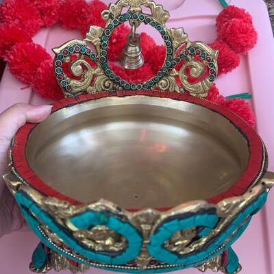 Brass Stone Urli Bowl Bell ,traditional Bowl Decor Intricate Asthetic ...