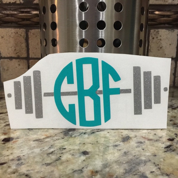 Monogrammed Barbell Decal - Glitter Vinyl or Regular Vinyl - Etsy