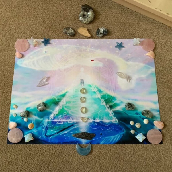 Navy and Iridescent and Y Altar Cloth & Crystal Grid galactic Merkaba ...