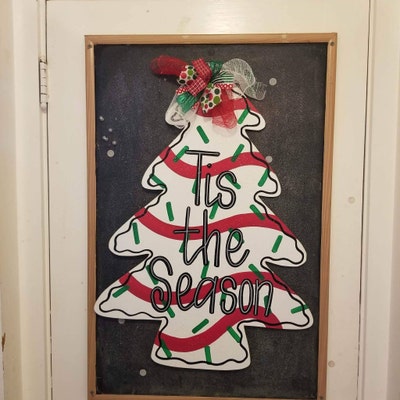 Christmas Tree Cake Door Hanger, Little Deb, Wood Cut Out, Hand Painted ...