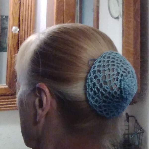 Crochet Ballerina Bun Cover Snood With Rose - Handmade Cotton Hair ...