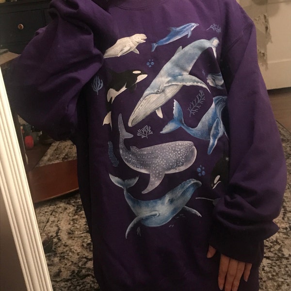Watercolor Whale Sweater Trendy Ocean Crewneck Aesthetic Whales Crew ...