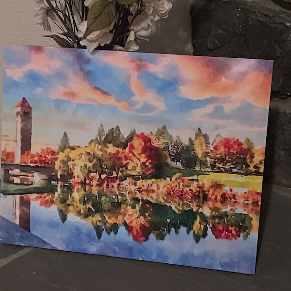 Downtown Spokane Washington Watercolor Art Riverfront Park River and ...