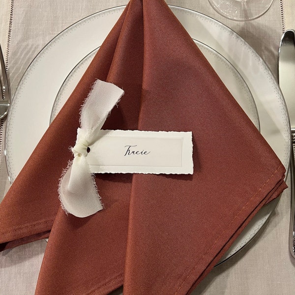 Hand Torn Place Cards and Chiffon Ribbon, Deckle Edge Place Cards With ...