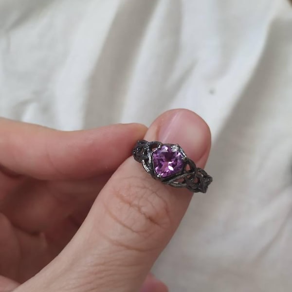 Elven Wedding Ring, Elven Engagement Ring, Dark Elven Silver Natural ...