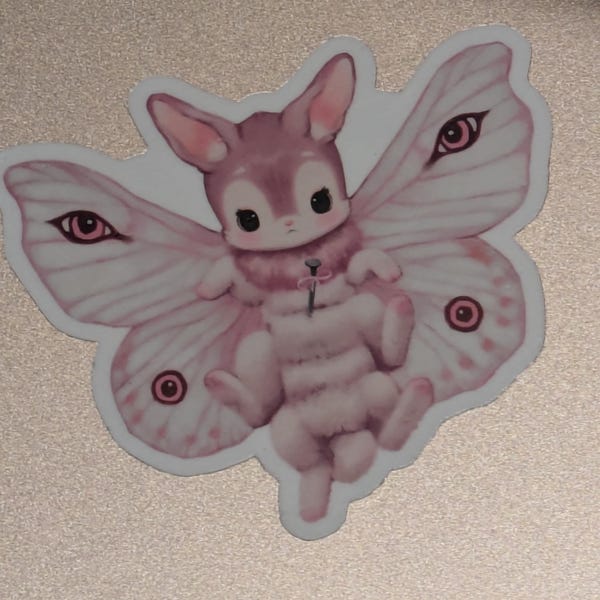 Creepy Cute Sticker Moth Rabbit | Kitsch Quirky Bunny Art on Waterproof ...