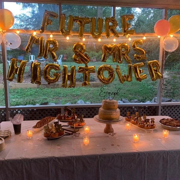 Future Mr & Mrs Balloon Banner W/ Custom Name Letter Balloons - Gold ...