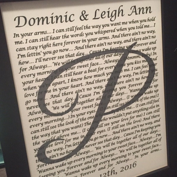First Dance Song Lyrics, Personalized Wedding 1st Anniversary Gift ...