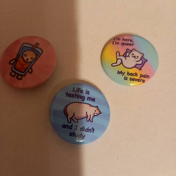 Funny Button Badge | Life is Testing Me Cat Meme | Ironic Round Button ...