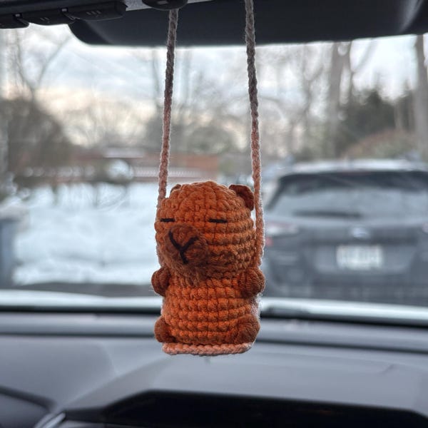 Cute Swinging Capybara Car Mirror Hanging Accessories, Crochet Capybara ...