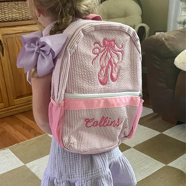 Ballet Slipper Seersucker Backpack - Dance Bag - Seersucker Dance Bag ...