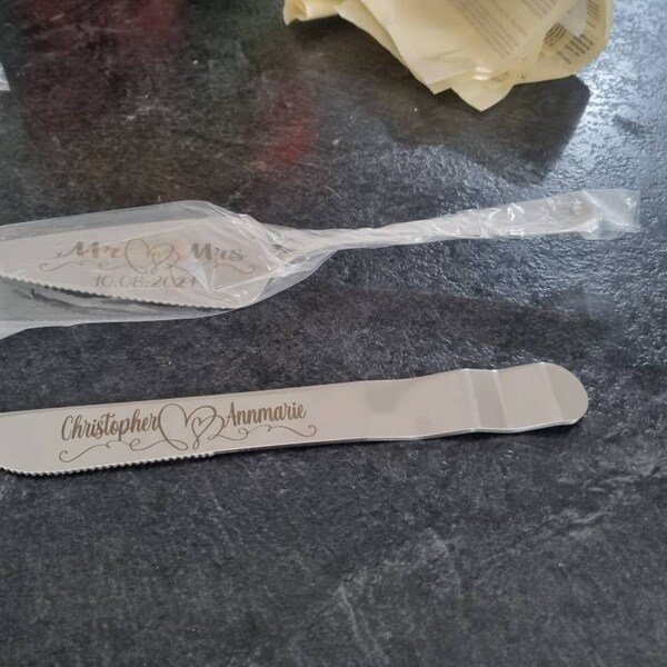 Personalised Engraved Cake Server, Slicer Set Wedding Birthday ...