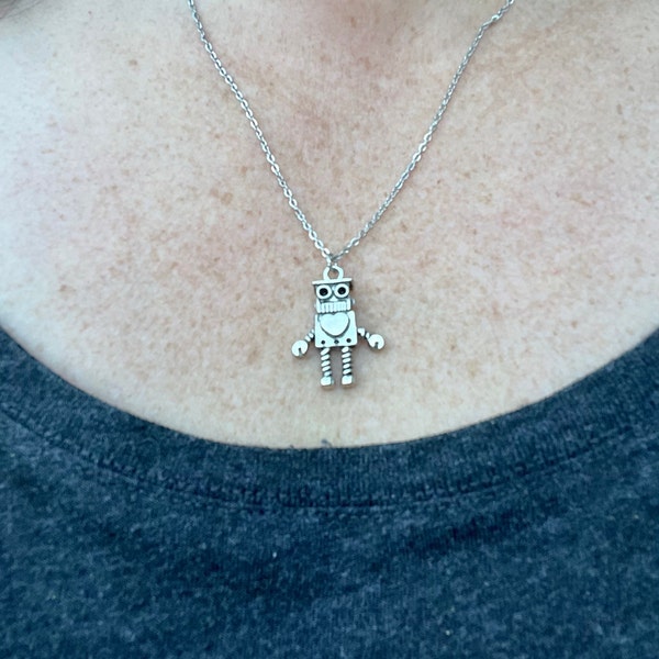 Silver Robot Charm Necklace Robot Necklace Robot Gift Engineer Gift ...