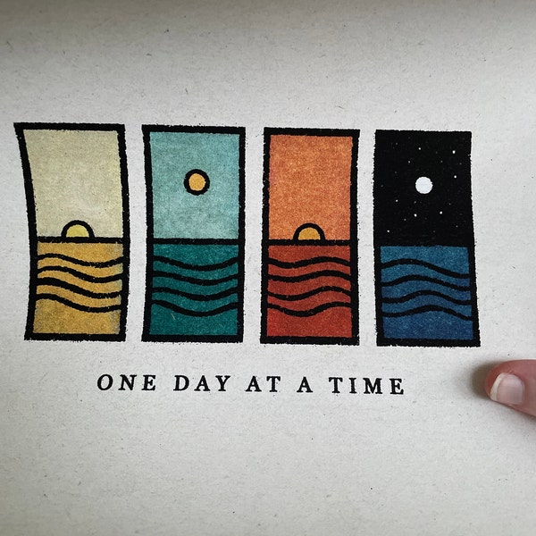 One Day at a Time Print: Sun & Moon Landscape, Minimalist Ocean, Earth ...