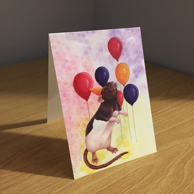 Rat Celebration Card Agouti Hooded Rat With Balloons - Etsy
