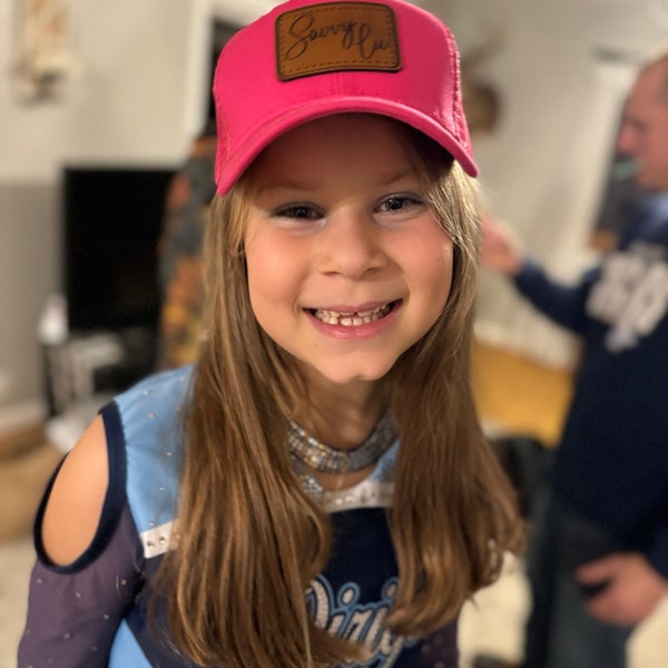 Personalized Name Youth Hat, Leather Patch Cap for Kids, Personalized ...