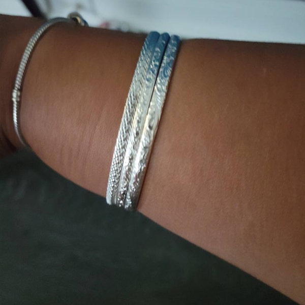 Sterling Silver Pattern Bangle - Snake Skin Pattern Bracelet - Python Bangle - Skinny Stacking ...