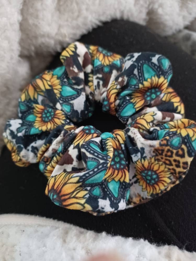 Cheetah Cow Print Sunflower Scrunchie | Etsy